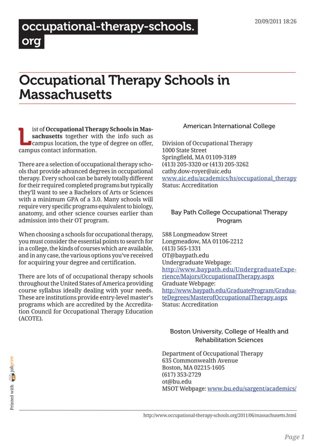 Occupational therapy schools in massachusetts | PDF