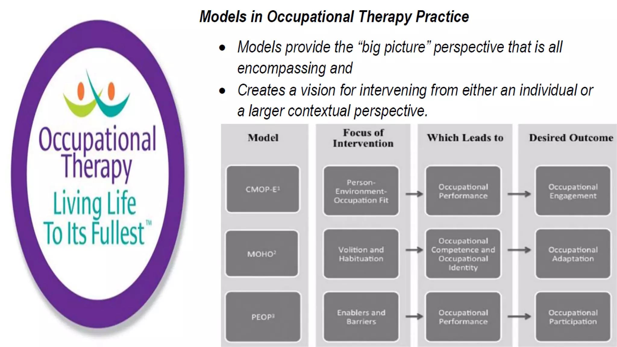 Occupational Therapy Theory, Models, Reference and Practice | PPTX