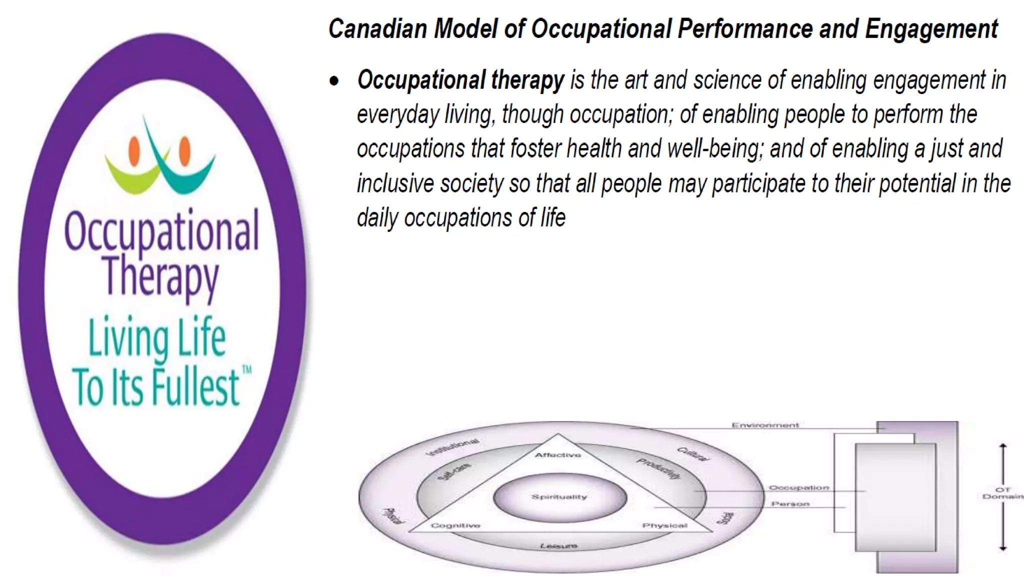 Occupational Therapy Theory & Practice Canadian Model of Occupational Performance and Engagement ...