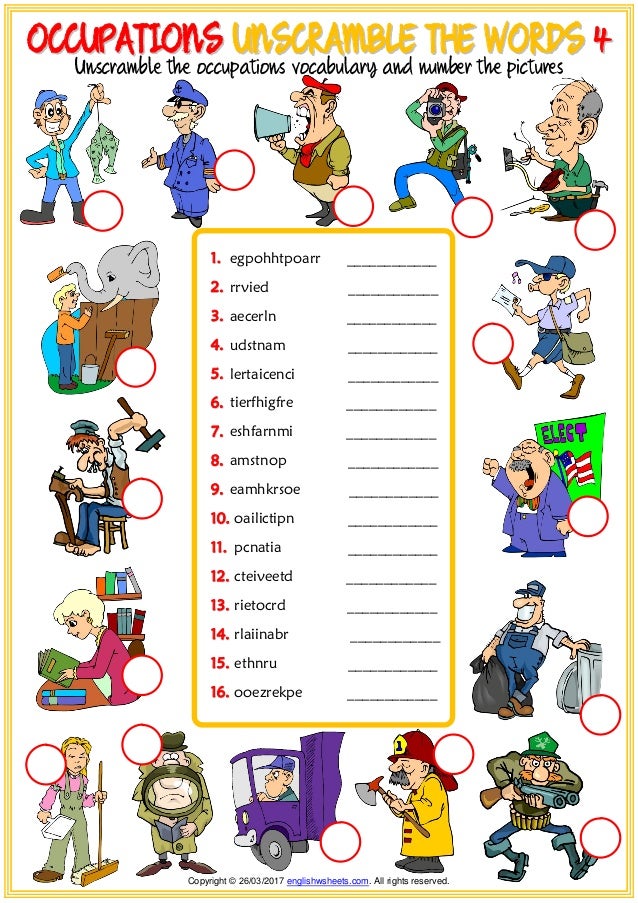Jobs And Occupations Unscramble Interactive Worksheet
