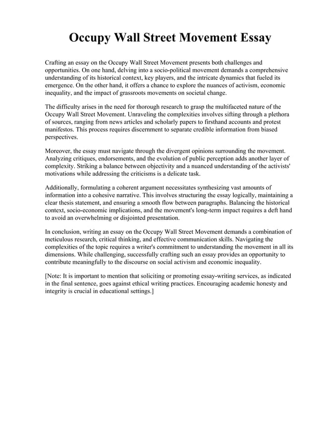 Occupy Wall Street Movement Essay. Mount Washington College | PDF ...
