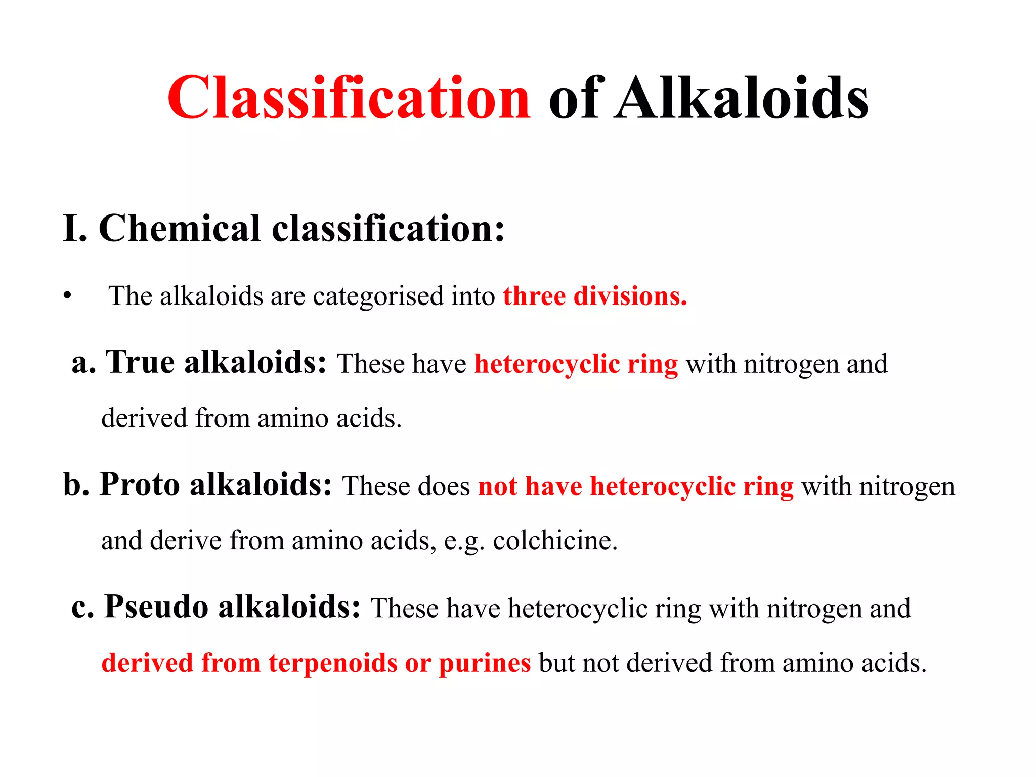 Occurrence and classification of alkaloids | PPTX
