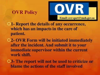 Occurrence Variance Report and Sentinel Event Reporting System | PPT