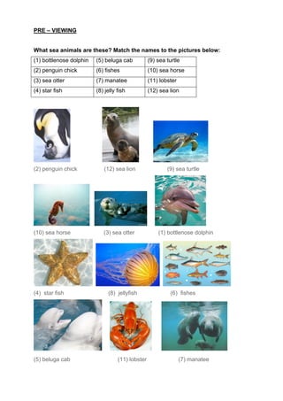 Oceanarium Reimagined Activity Teacher's Sheet With Key | PDF