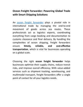 Ocean Freight Forwarder: Powering Global Trade with Smart Shipping Solutions | PDF