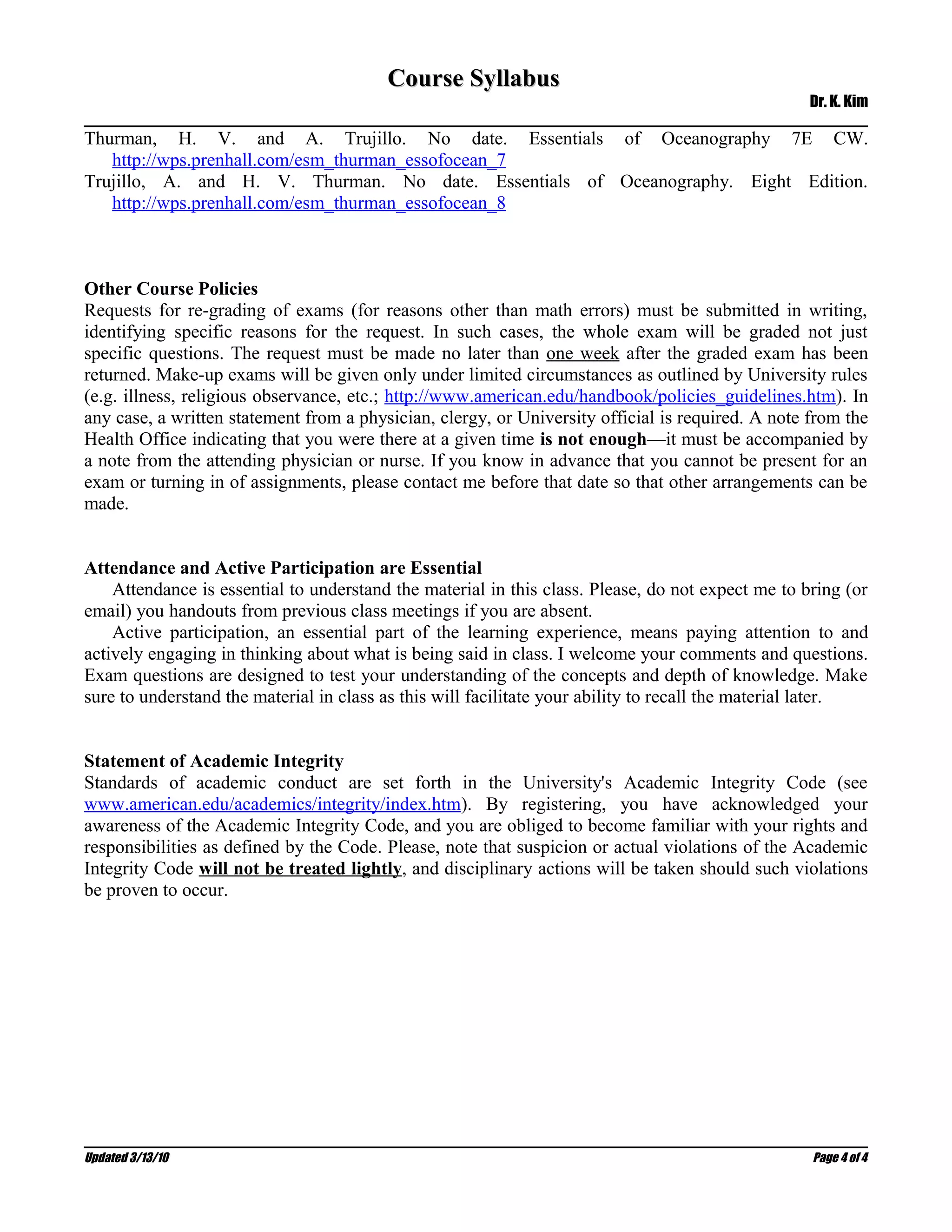 Oceanography Summer 05 Syllabus | PDF
