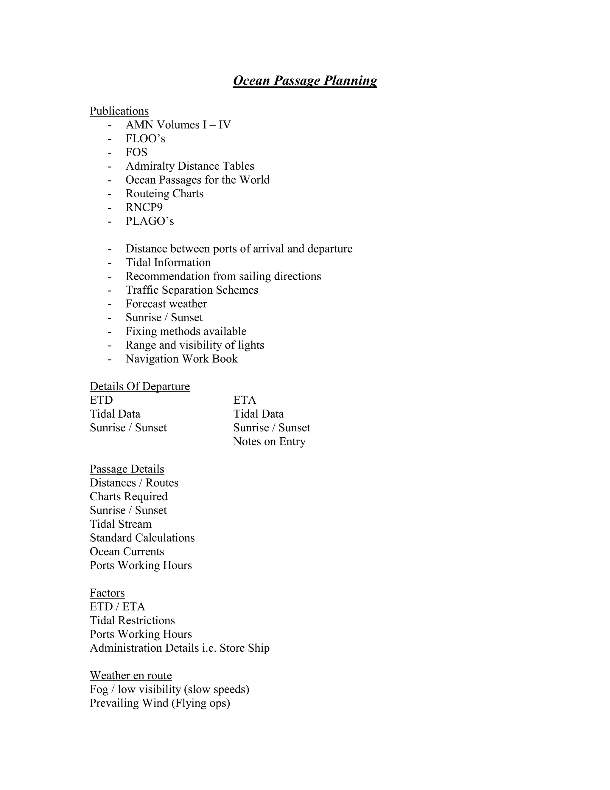 Ocean passage planning | DOC