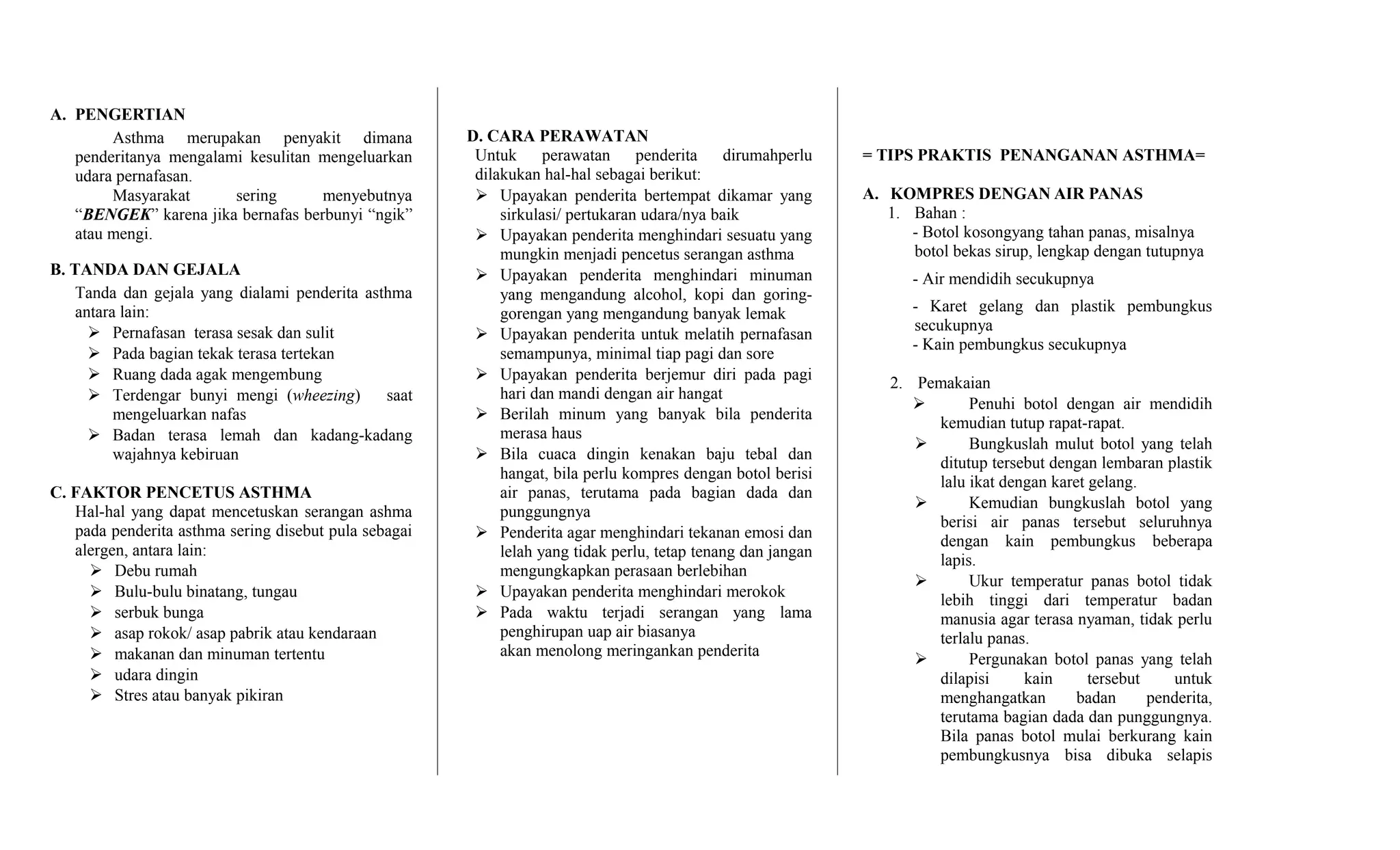 Leaflet asma dan cara perawatan dirumah | DOC