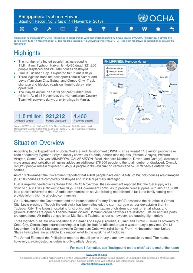 OCHA Philippines Typhoon Haiyan Situation Report No8. 14NOV2013