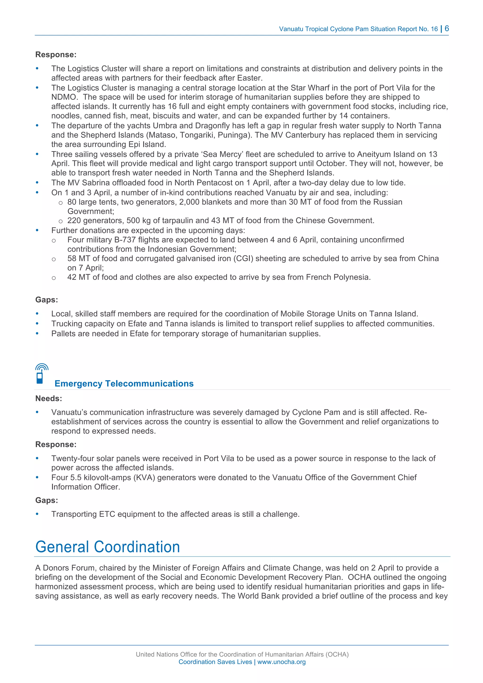 OCHA: TC Pam SITREP #16 (2 April 2015) | PDF
