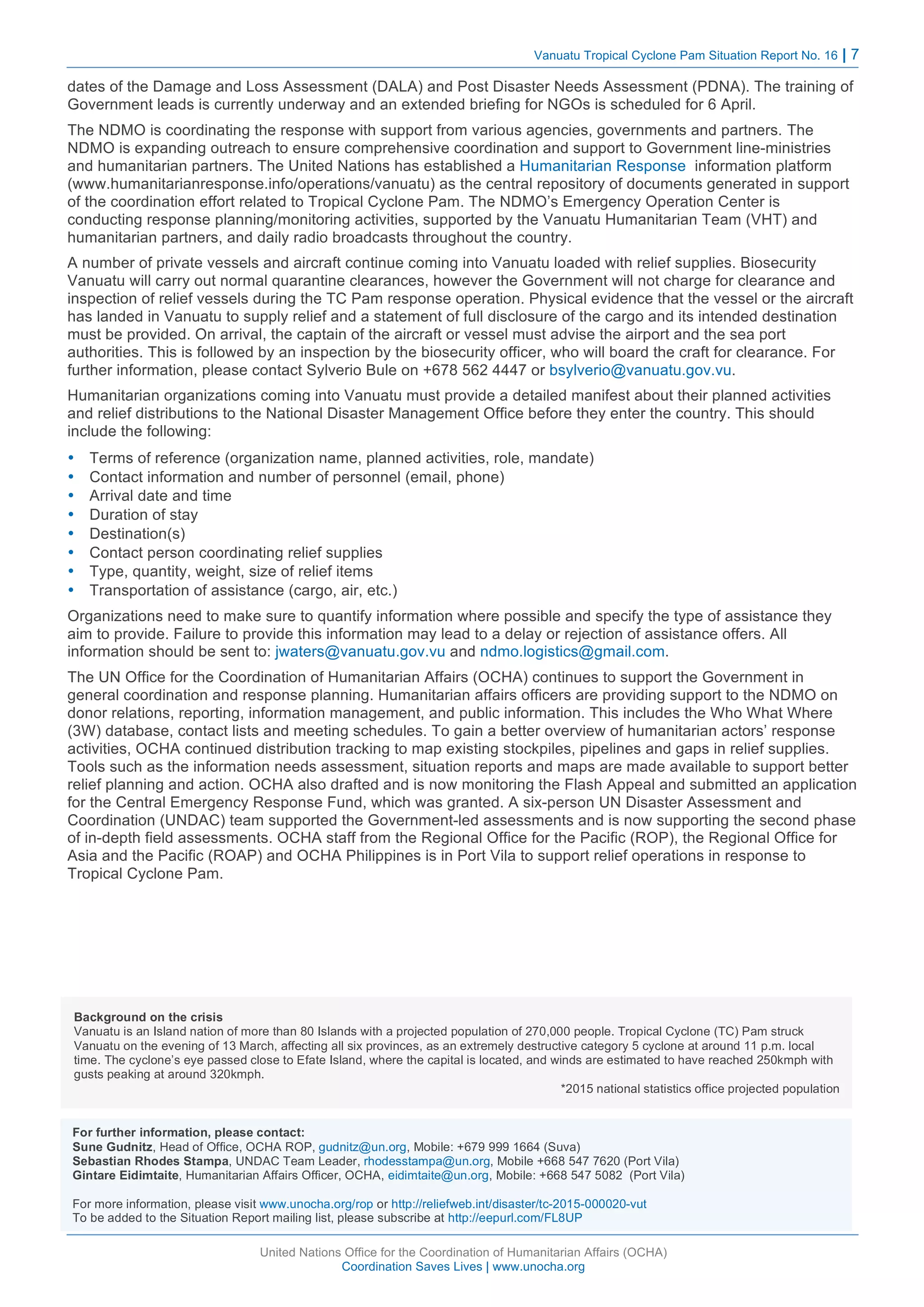 OCHA: TC Pam SITREP #16 (2 April 2015) | PDF