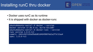runC – Open Container Initiative | PPTX | Operating Systems | Computer Software and Applications