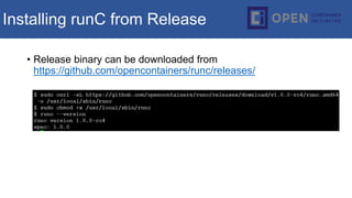 runC – Open Container Initiative | PPTX | Operating Systems | Computer Software and Applications
