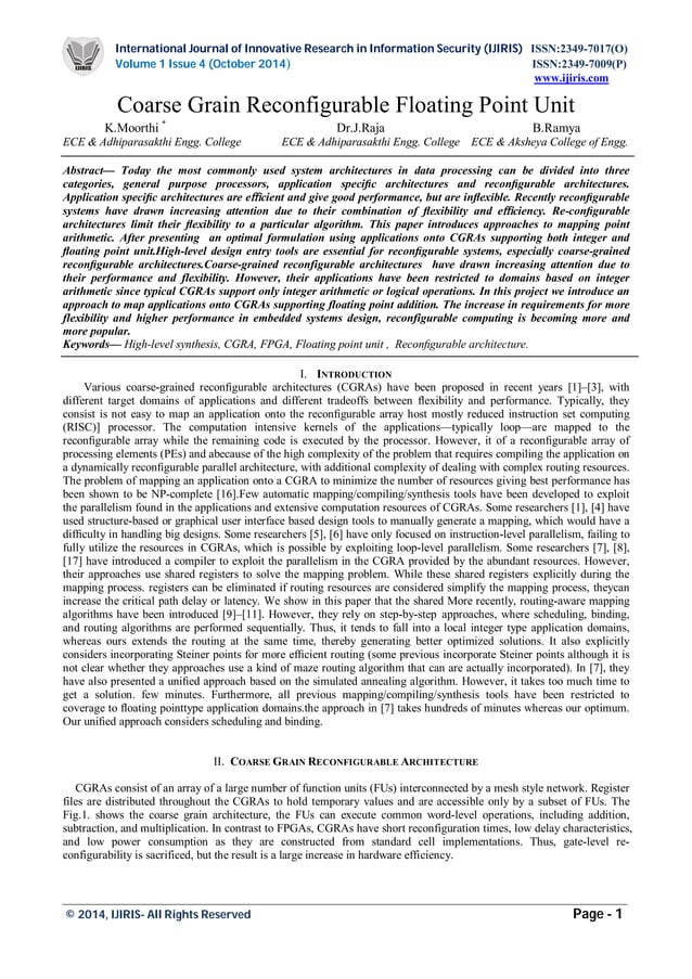 Coarse Grain Reconfigurable Floating Point Unit | PDF