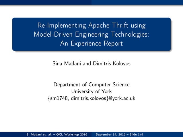Re-Implementing Apache Thrift using Model-Driven Engineering Technologies: An Experience Report ...