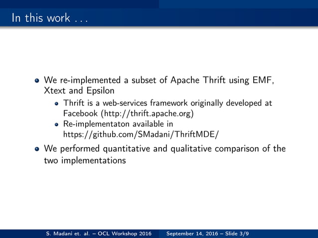 Re-Implementing Apache Thrift using Model-Driven Engineering Technologies: An Experience Report ...