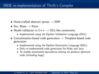 Re-Implementing Apache Thrift using Model-Driven Engineering Technologies: An Experience Report ...