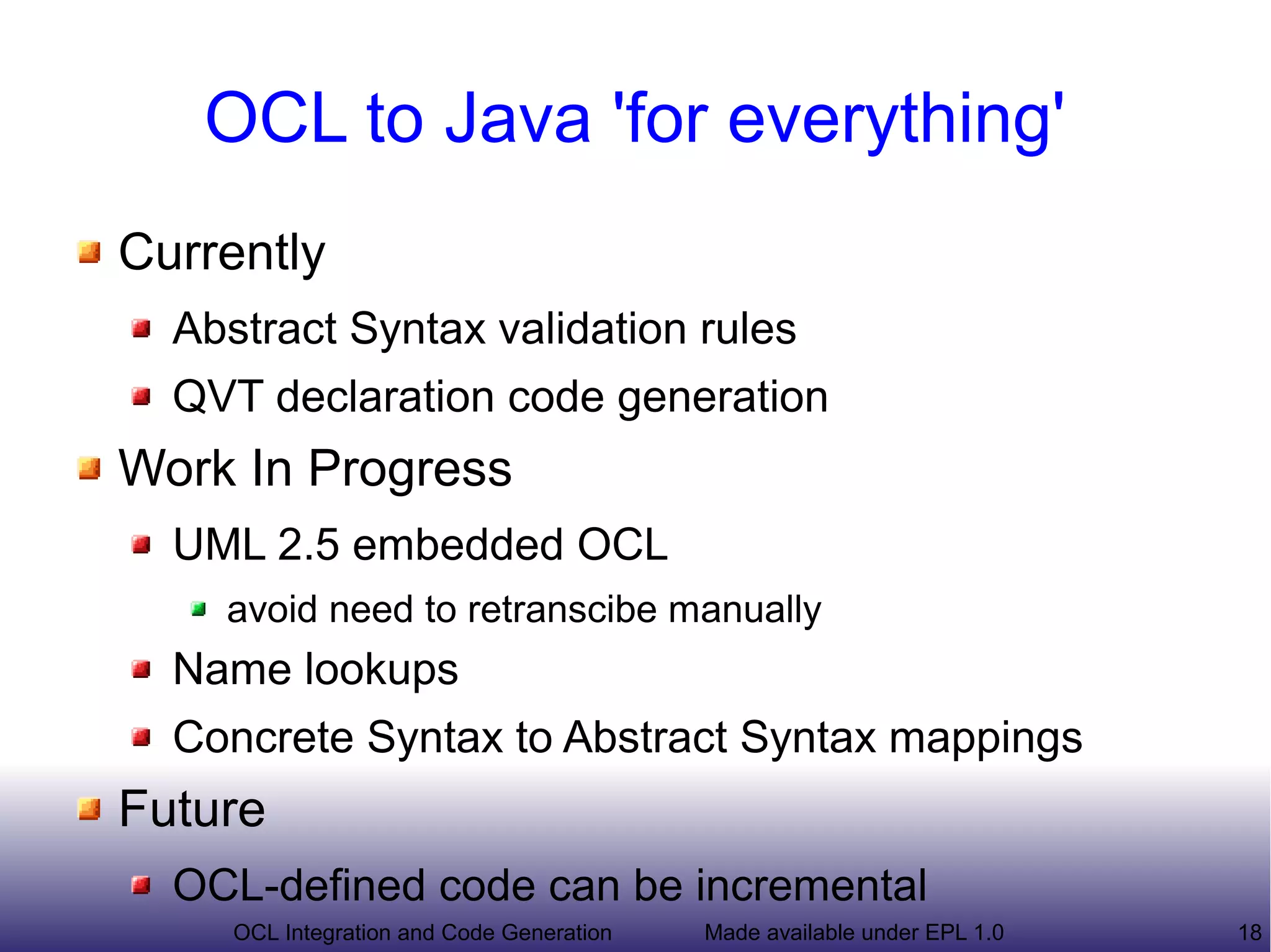 OCL Integration and Code Generation | ODP | Programming Languages | Computing