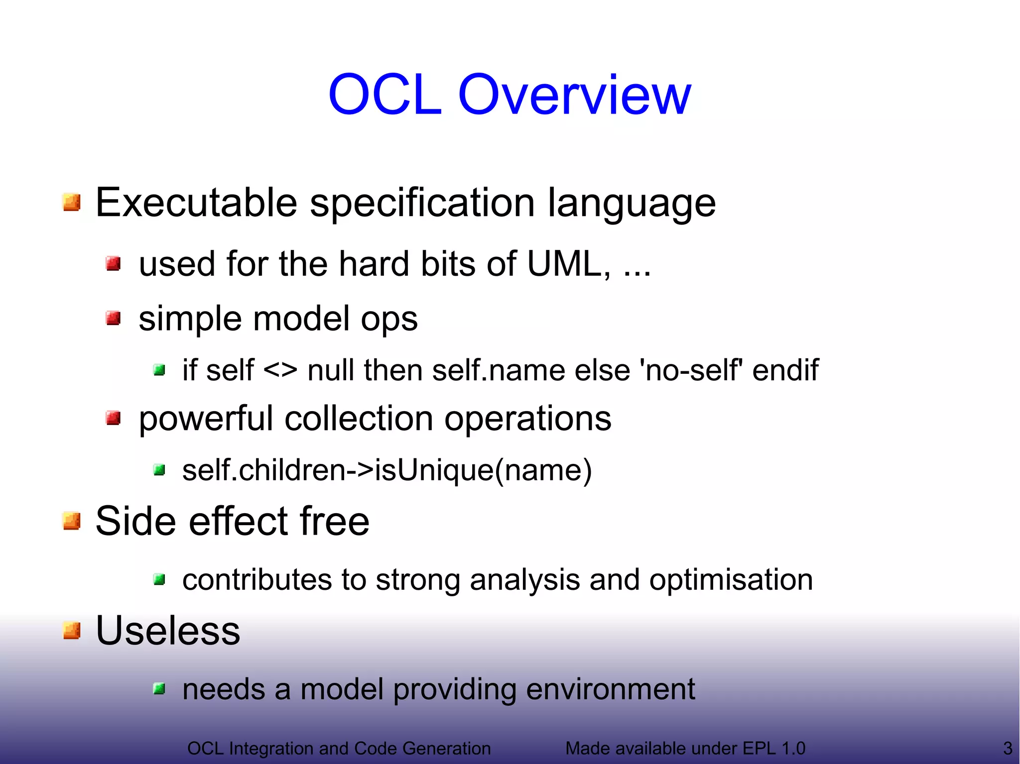 OCL Integration and Code Generation | ODP | Programming Languages | Computing