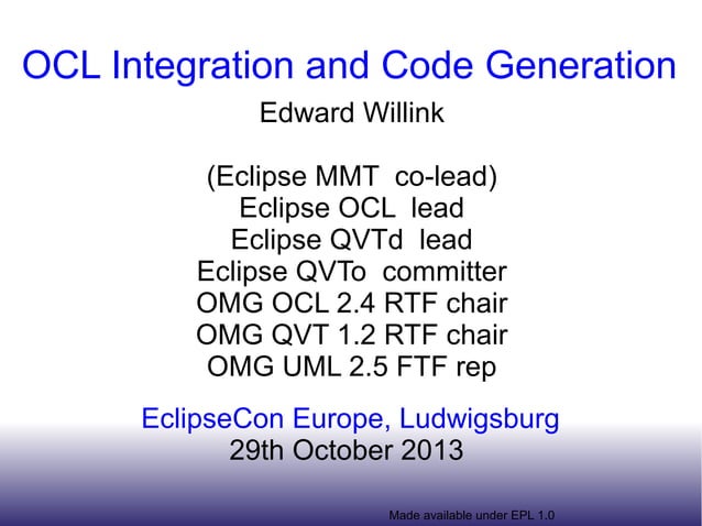 OCL Integration and Code Generation | ODP | Programming Languages | Computing