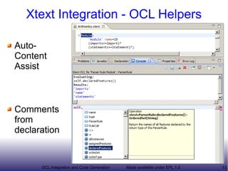 OCL Integration and Code Generation | ODP | Programming Languages | Computing