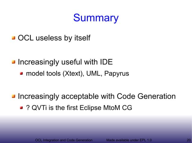 OCL Integration and Code Generation | PPT