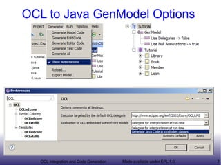 OCL Integration and Code Generation | ODP | Programming Languages | Computing