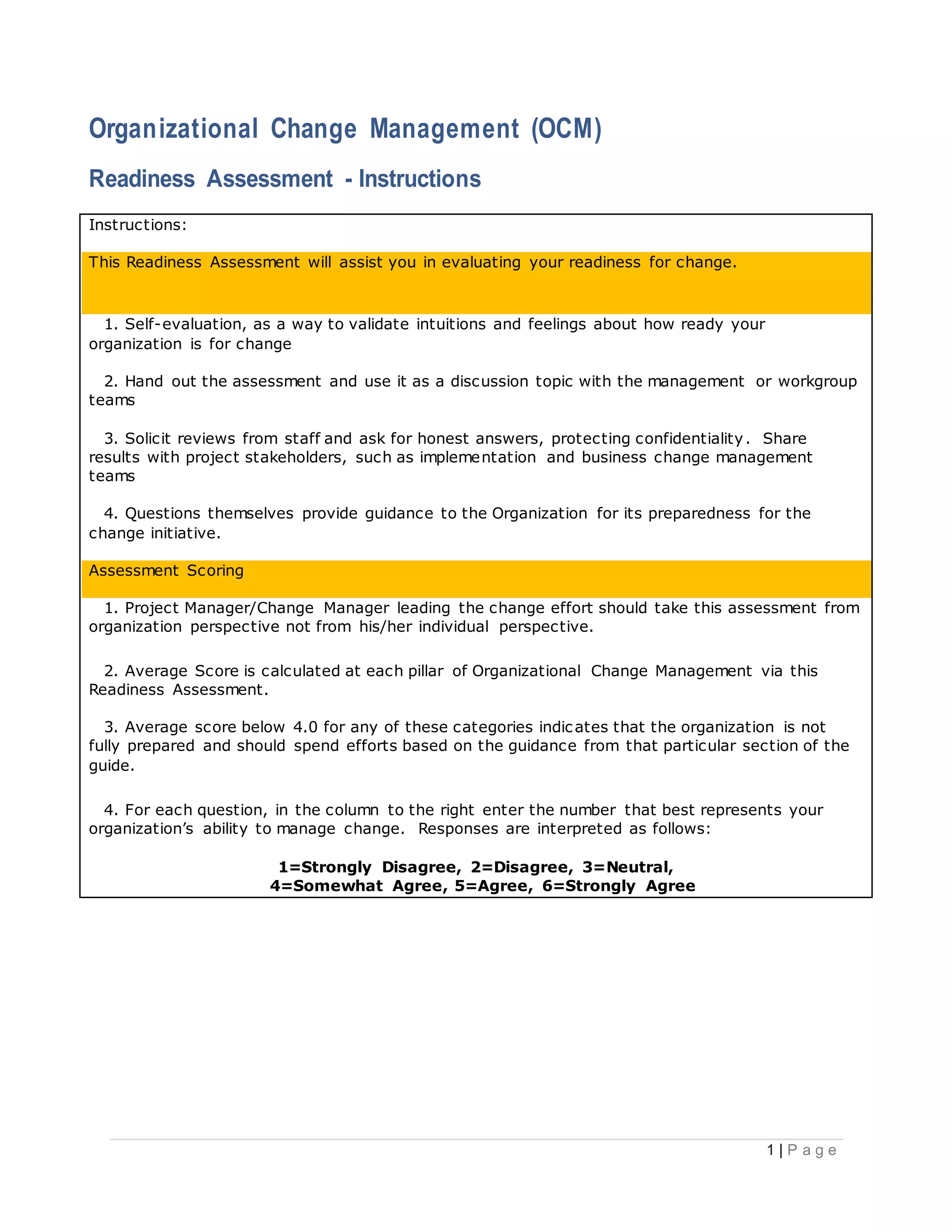 Organizational Change Management Readiness Assessment | DOCX