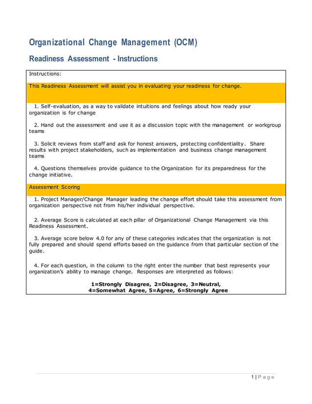 Organizational Change Management Ocm Readiness Assessments ...