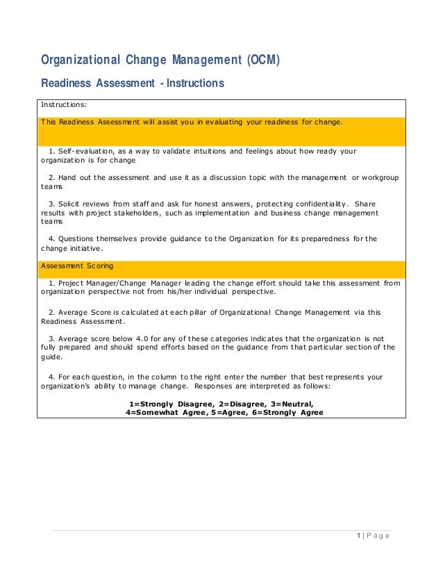Organizational Change Management Readiness Assessment Organizational Change Management Readiness Assessment