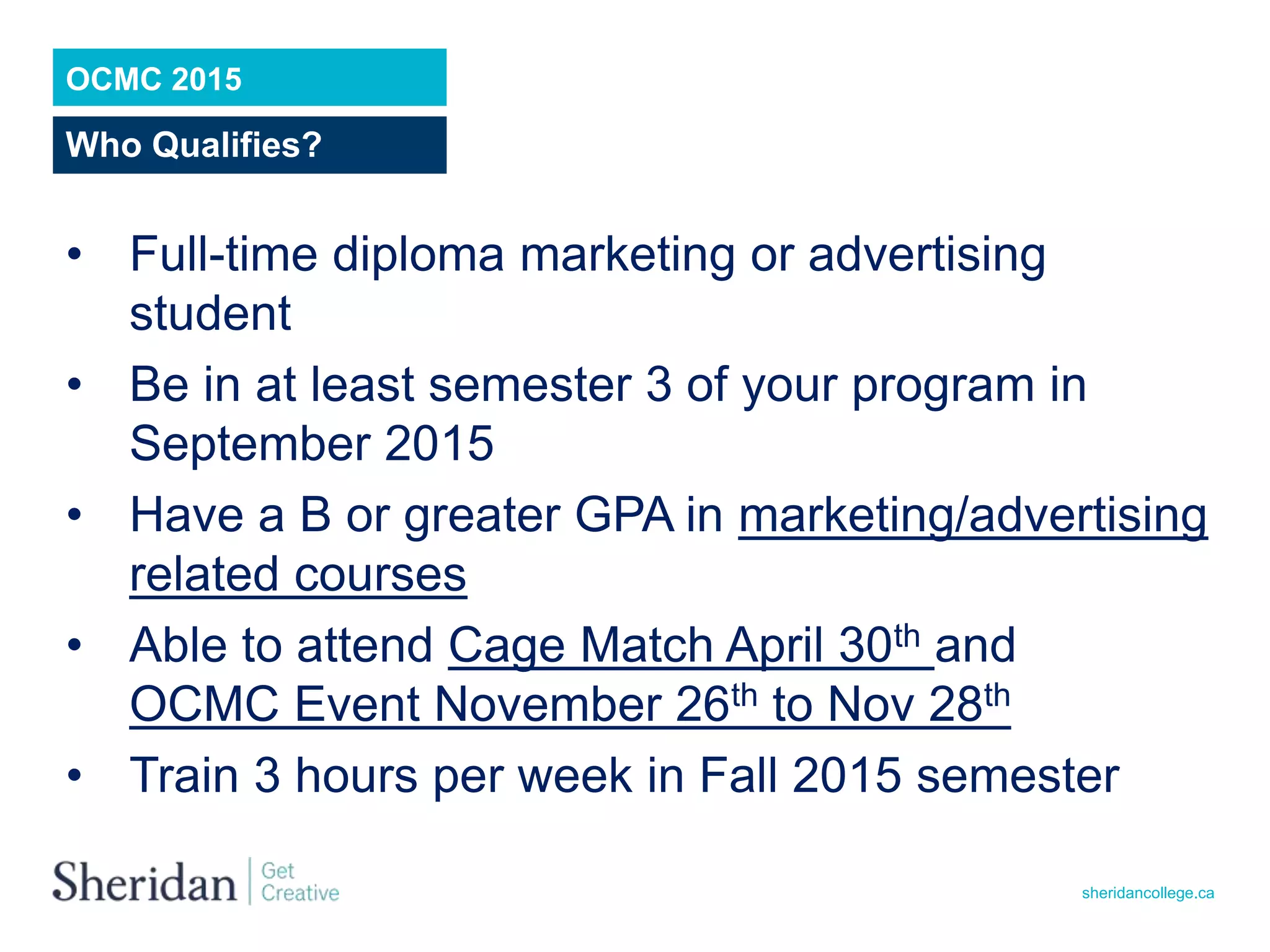 Sheridan OCMC 2015 Overview | PPTX