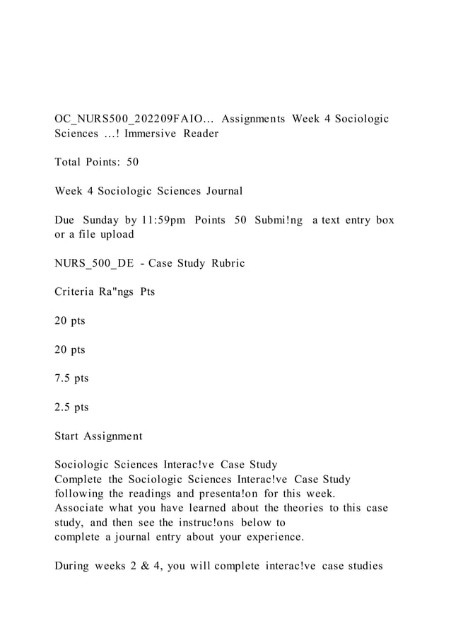 OC_NURS500_202209FAIO… Assignments Week 4 Sociologic Sciences | PDF