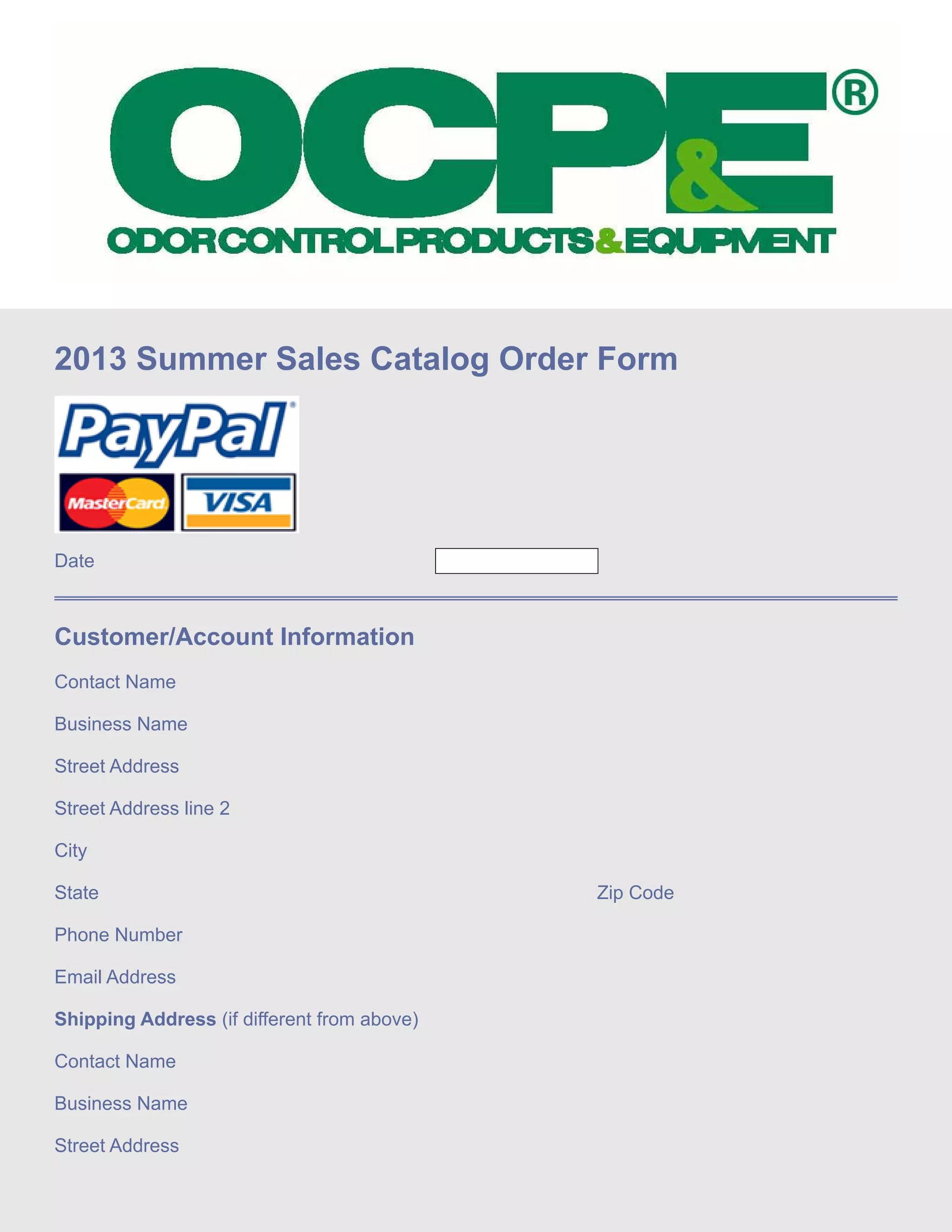 OCP&E 2013 summer sales catalog with order form | PDF