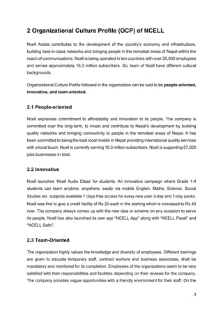 A Report on Organizational Culture of NCELL | PDF