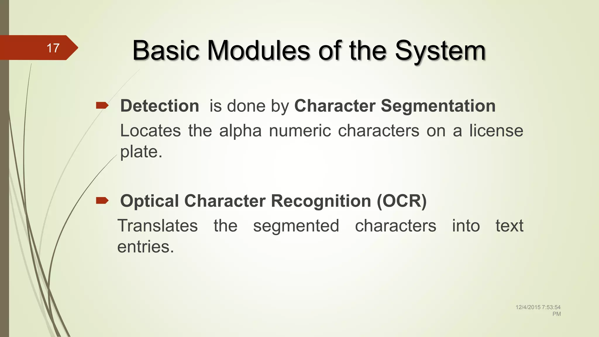 MATLAB Based Vehicle Number Plate Identification System using OCR | PPTX