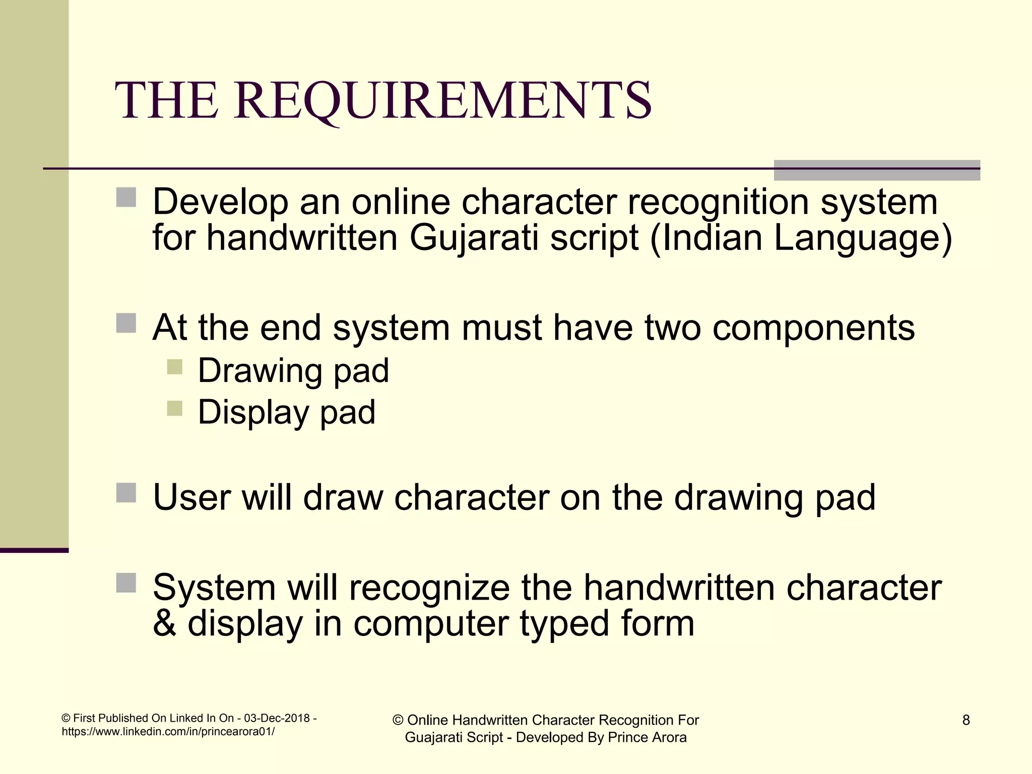 Online Intelligent Character Recognition For Gujarati Script (Indian Language) | PPT
