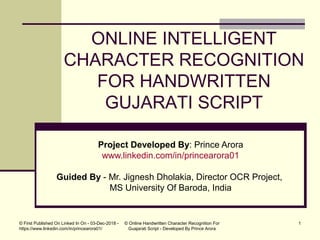 Online Intelligent Character Recognition For Gujarati Script (Indian Language) | PPT