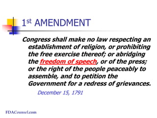 First Amendment's Impact on Federal Regulation of Advertising and ...