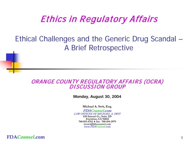 Ethical Challenges and the Generic Drug Scandal – A Brief Retrospective ...