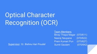 OCR Presentation (Optical Character Recognition) | PPTX