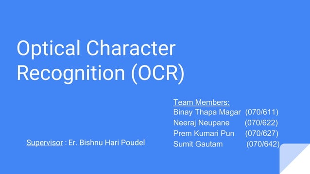 OCR Presentation (Optical Character Recognition) | PPTX