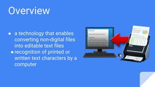 OCR Presentation (Optical Character Recognition) | PPTX