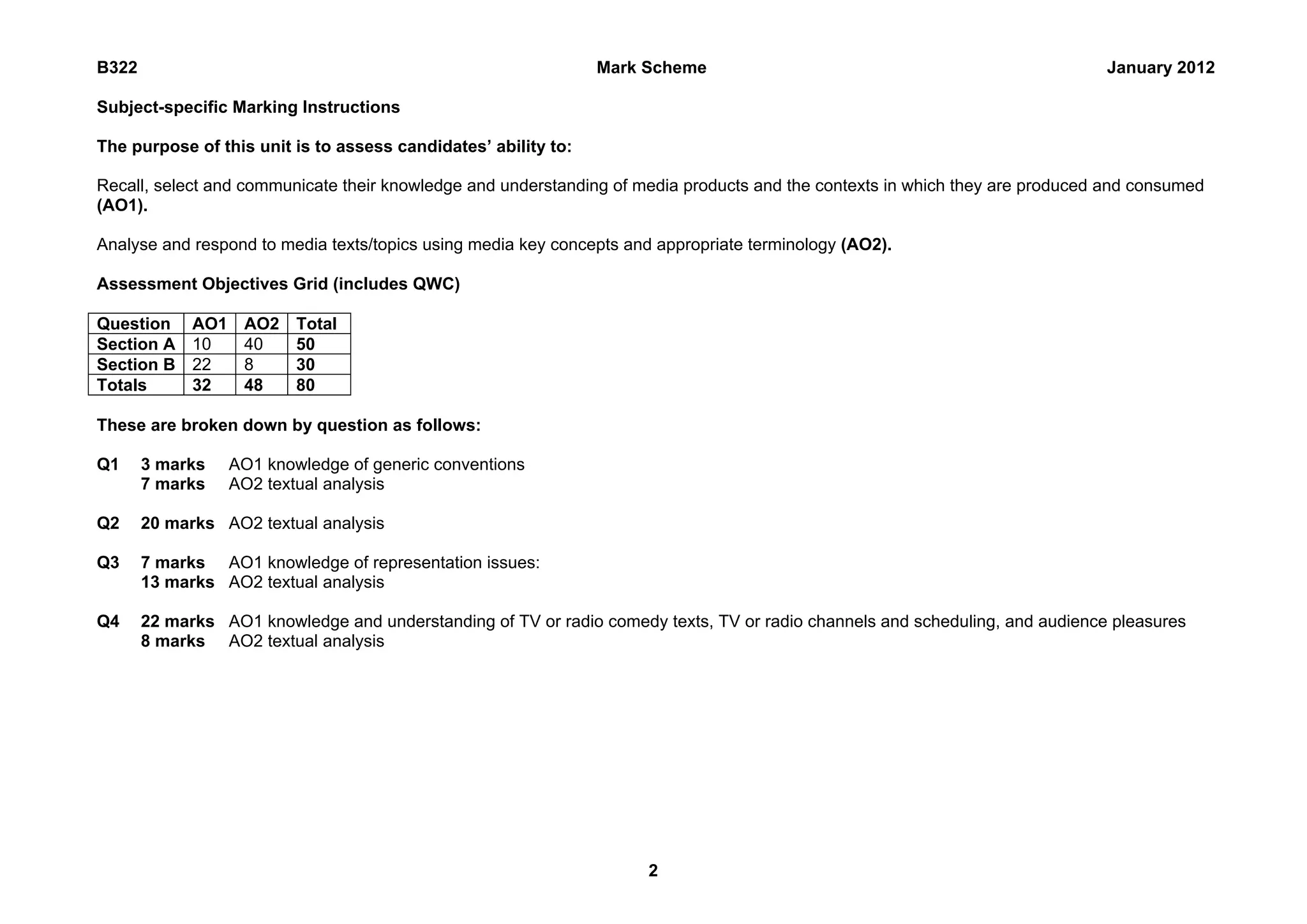 Ocr gcse media studies exam mark scheme | PDF
