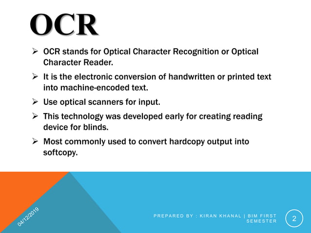 OCR, OBCR, OMR, MICR | PPTX