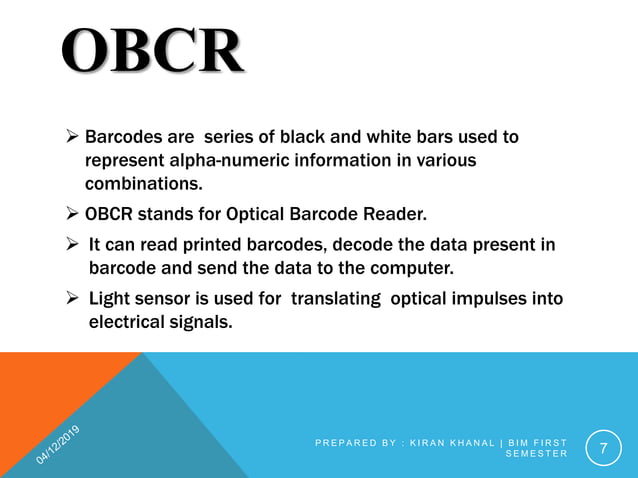 OCR, OBCR, OMR, MICR | PPTX