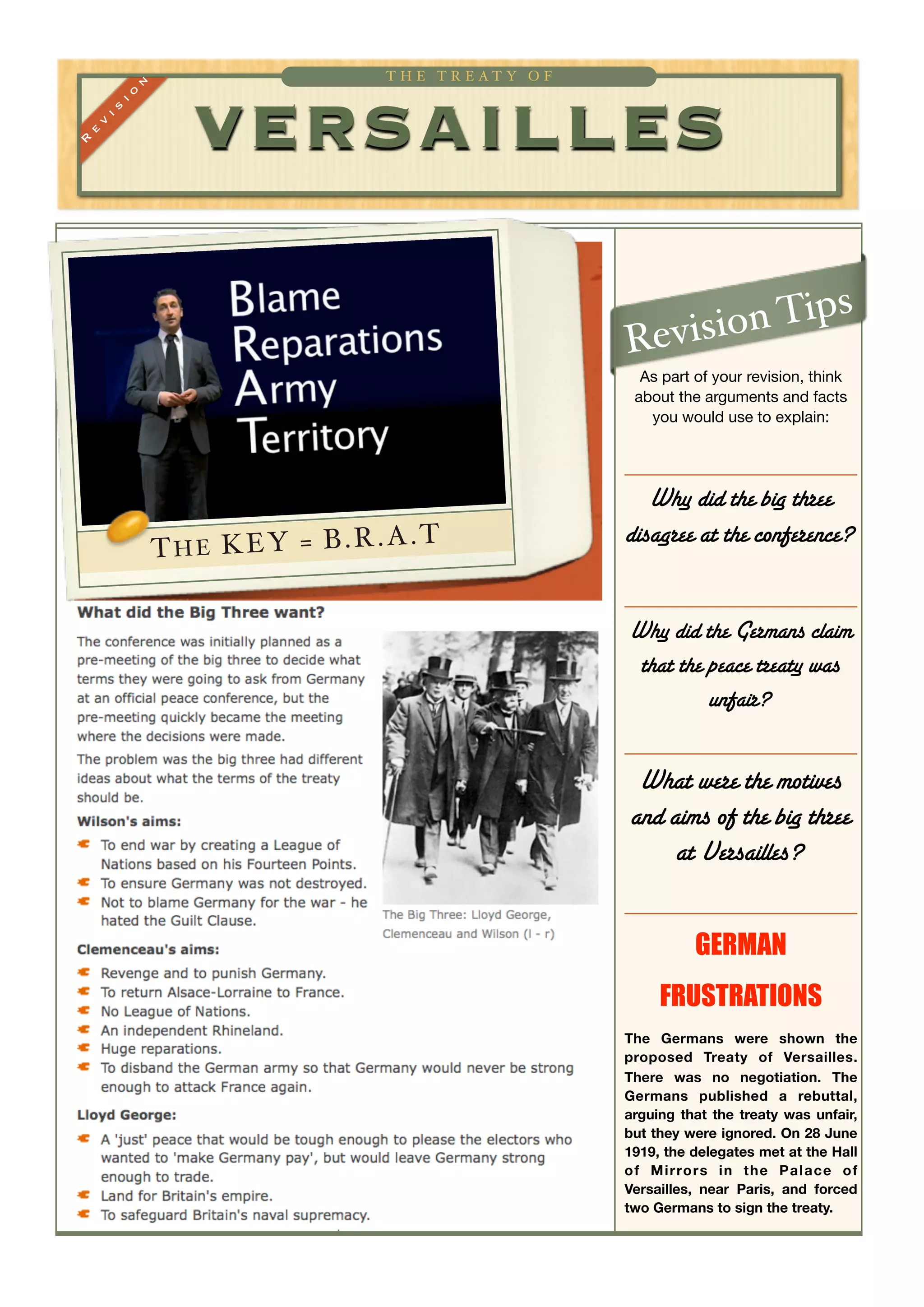 Treaty of Versailles Revision booklet | PDF