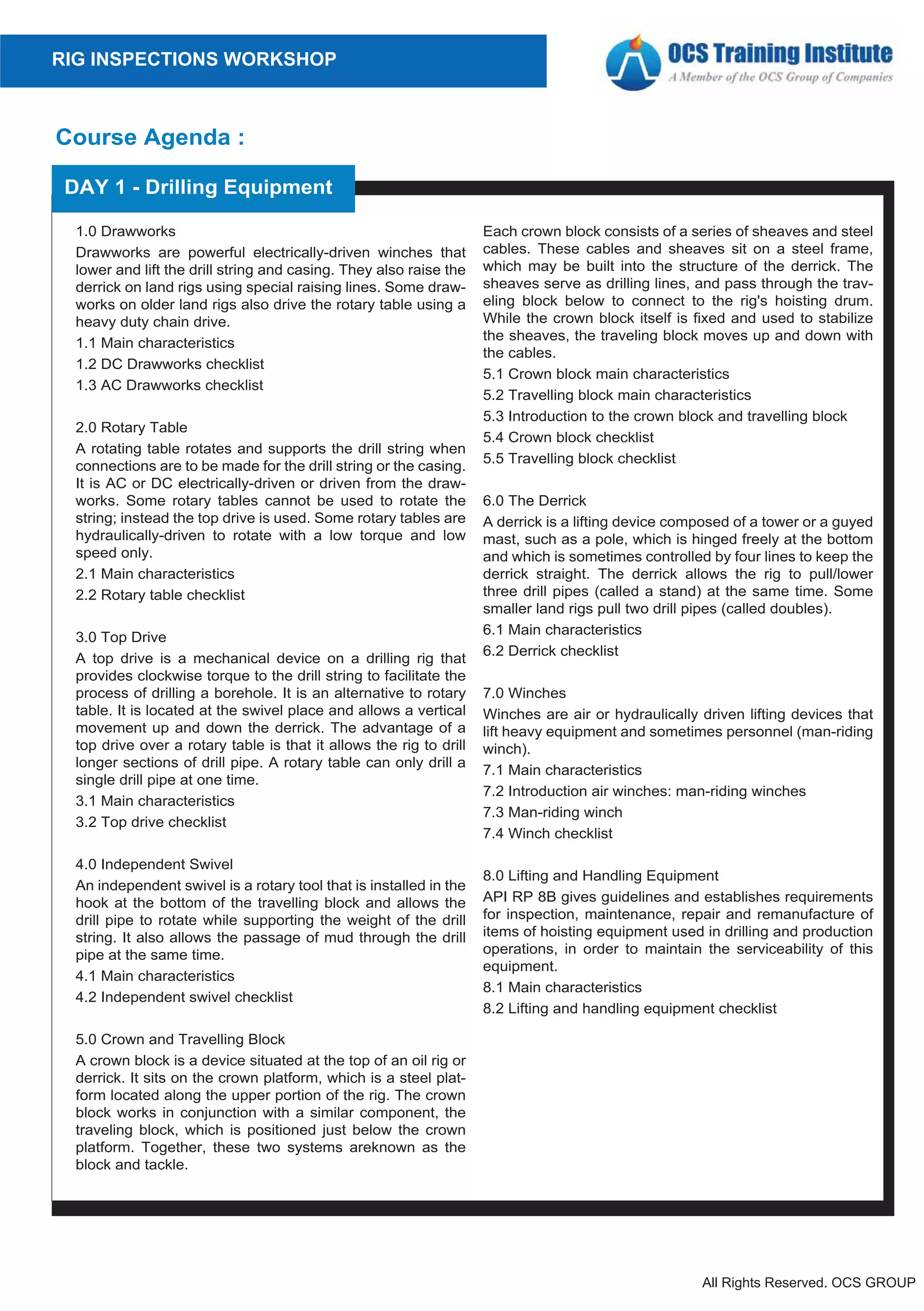 "Rig Inspection Workshop - accredited by OCS Training Institute ...