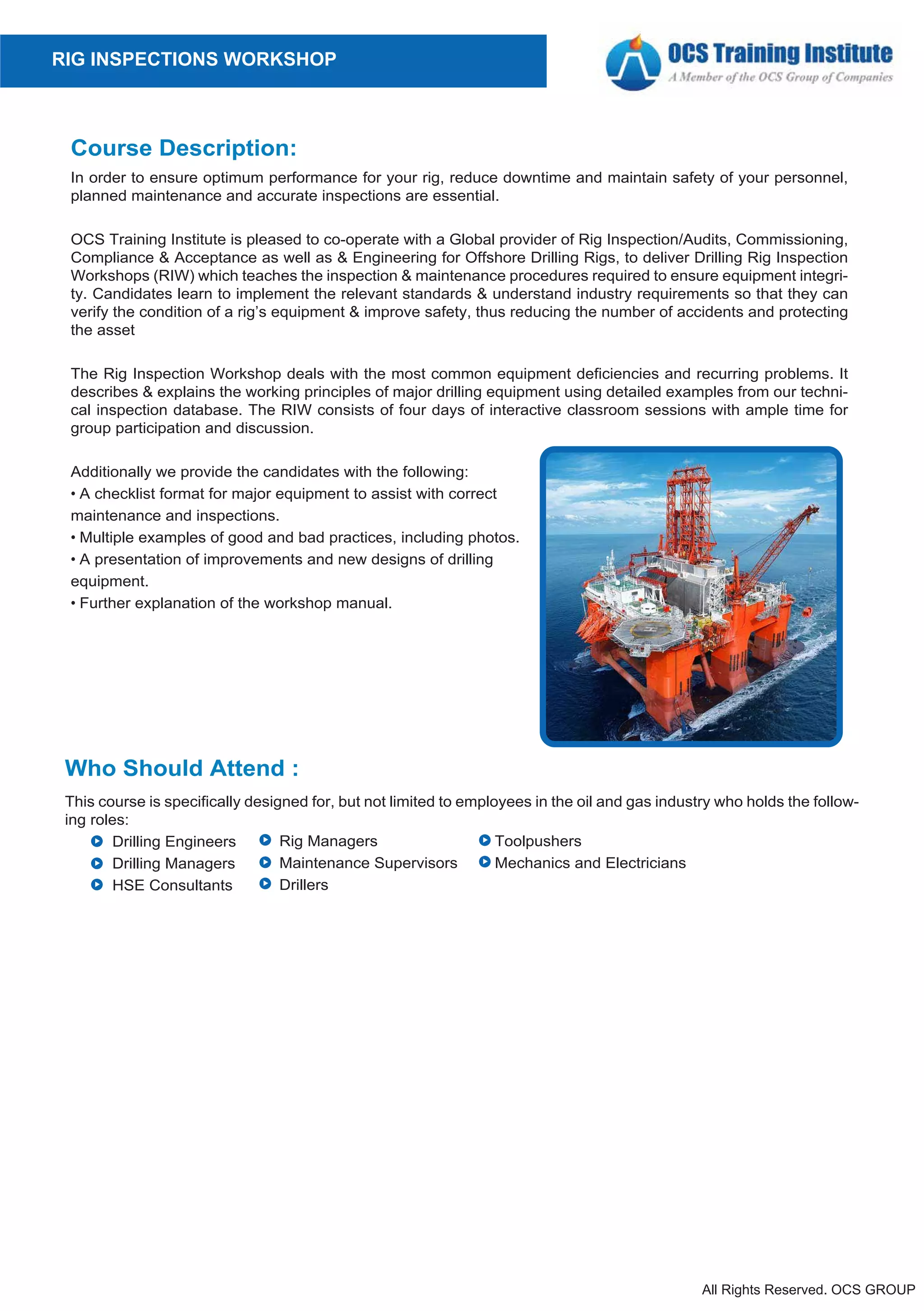 Ocs rig inspection workshop - july schedule | PDF