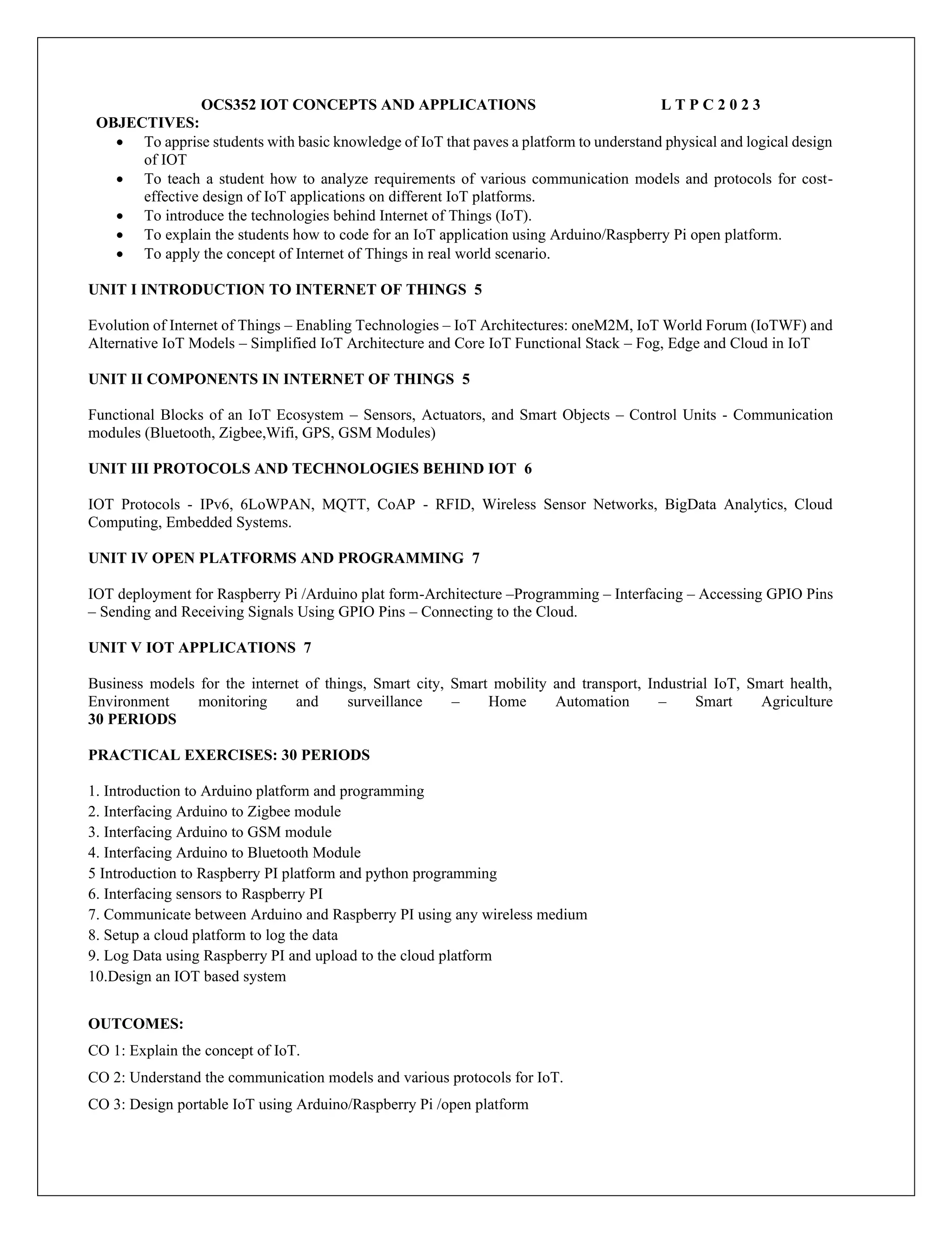 OCS352 IOT CONCEPTS AND APPLICATION 5 NOTES.pdf | Internet of Things ...