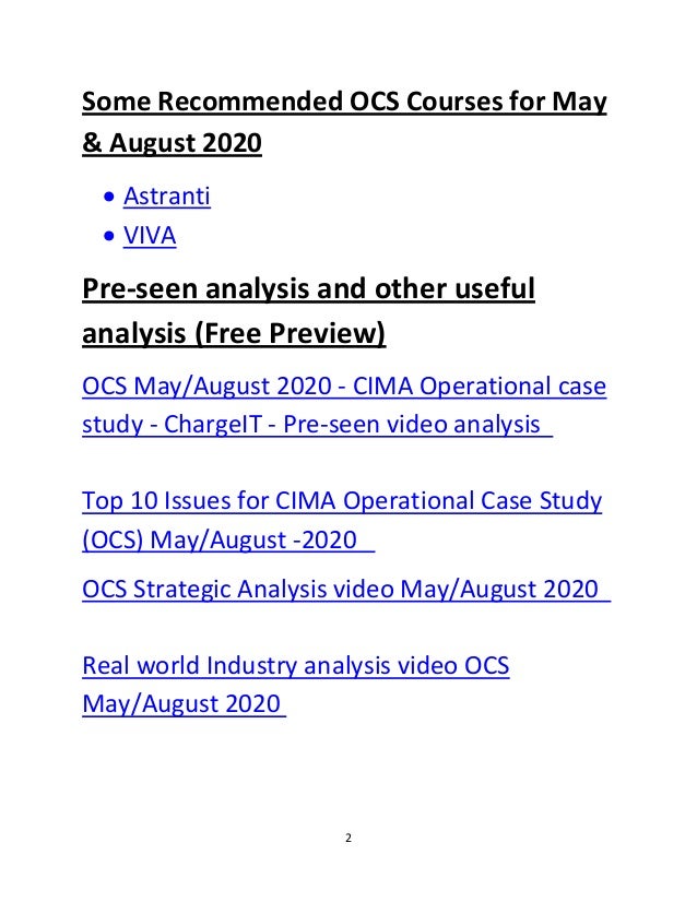 CIMA OCS (Operational Case study ) August 2020 Resources